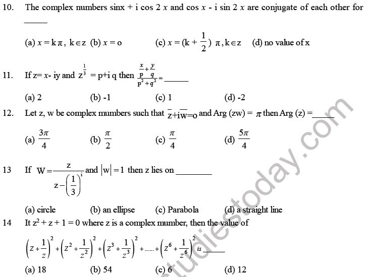 JEE Mathematics Complex Numbers MCQs Set A with Answers